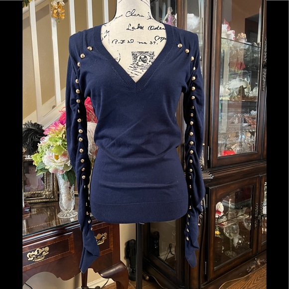 Boston Proper | Tops | Boston Proper Navy Blue Top Wgold Accents | Poshmark